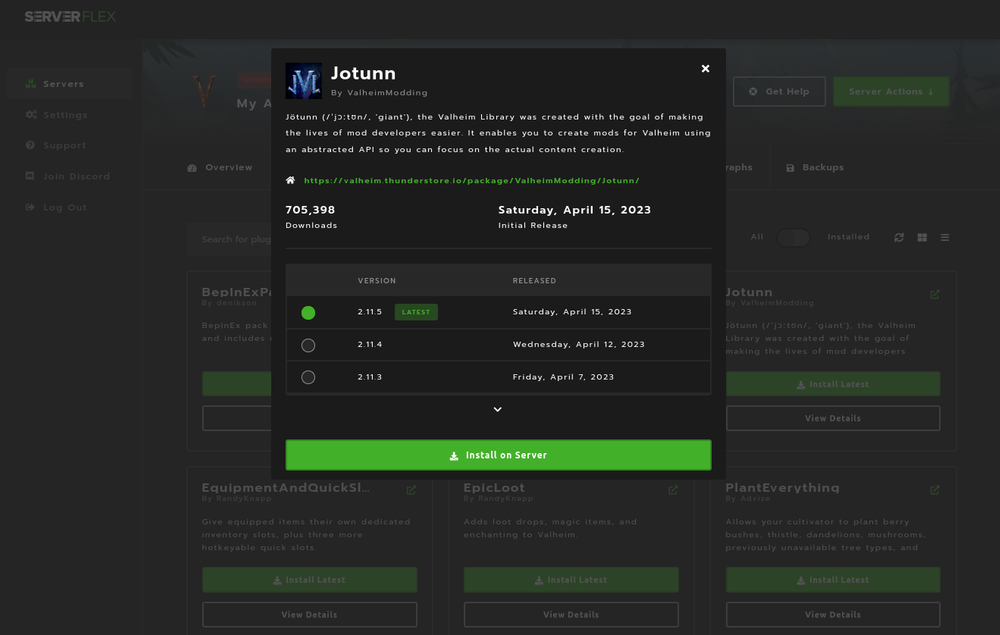 1-Click Install Mods from Thunderstore on your Valheim Server